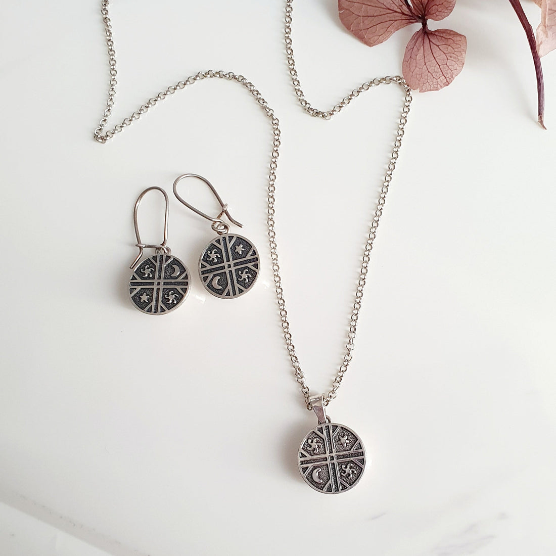 Conjunto Plata Nacional Kultrun Mapuche – Joyas Alicanto